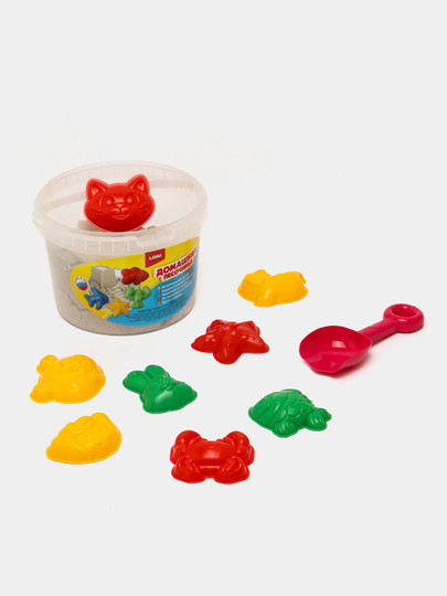 Домашняя песочница Lori Морской песок, 1.5 кг, формочки, совочек в ...